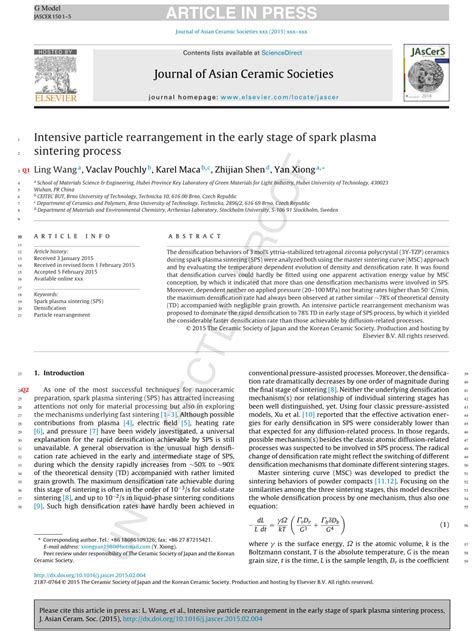 Pdf Intensive Particle Rearrangement In The Early Stage Of Spark Plasma Sintering Process