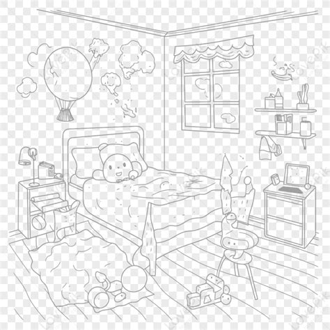 침실 색칠 페이지 침실 최고의 색칠 페이지 개요 스케치 드로잉 벡터두꺼운 선라인 아트 Png 일러스트 무료 다운로드 Lovepik