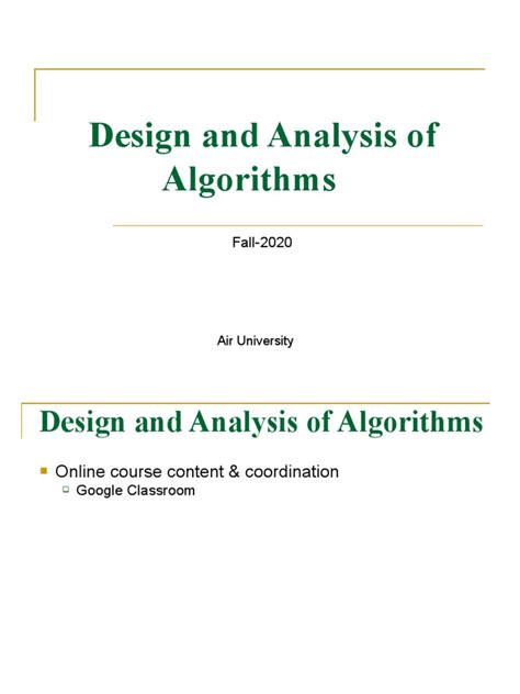 Design And Analysis Of Algorithms Fall 2020 Pdf Algorithms Mathematical Concepts