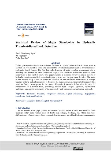Pdf Statistical Review Of Major Standpoints In Hydraulic Transient