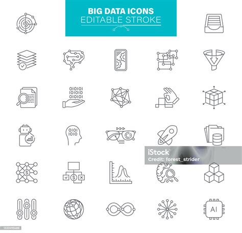 빅 데이터 아이콘 편집 가능한 스트로크 클라우드 컴퓨팅 머신 러닝 보안 시스템 아이콘 포함 인공지능에 대한 스톡 벡터 아트 및 기타 이미지 Istock
