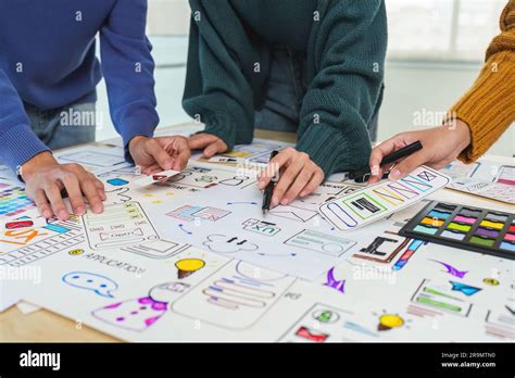 Close Up Ux Developer And Ui Designer Brainstorming Interface Wireframe Designcreative Digital