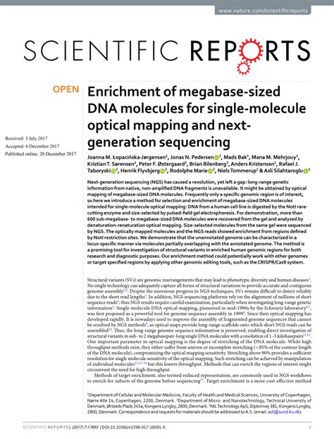 Pdf Enrichment Of Megabase Sized Dna Molecules For Single Molecule Optical Mapping And Next
