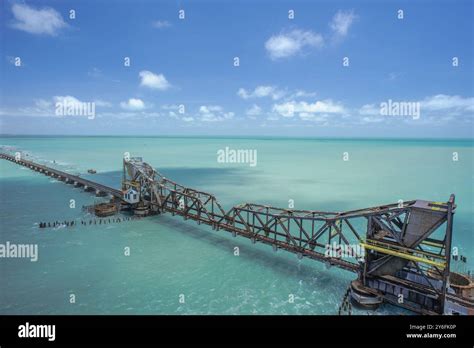 08 22 2009 Single Track Railway Bridge Over The Sea Recorded From Higher Level Pamban Bridge At