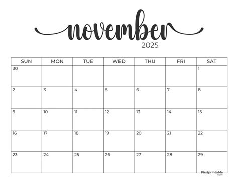 November 2025 Calendar November Calendar Printable Calendar Template