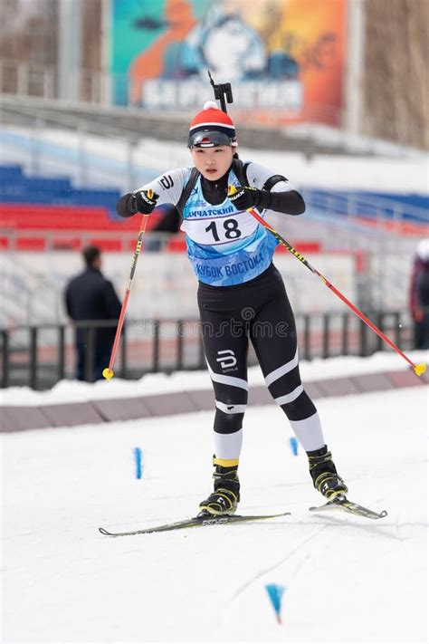 Korean Sportswoman Biathlete Choi Yoonah Skiing On Distance Biathlon Stadium During Open
