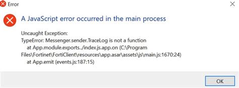 Fix Javascript Error On Main Process Forticlient Vpn Error
