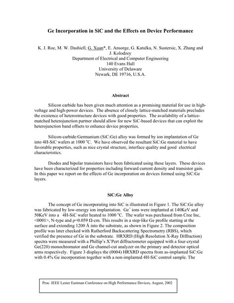 Pdf Ge Incorporation In Sic And The Effects On Device Performance