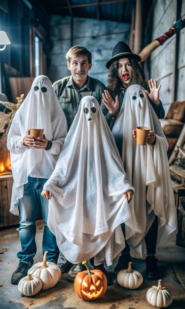 A Couple Dressed As Ghosts With One Wearing A Ghost Mask Premium Ai