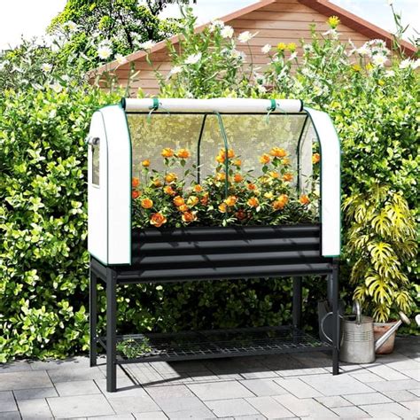 Outsunny Galvanised Raised Garden Bed With Greenhouse Cover Metal