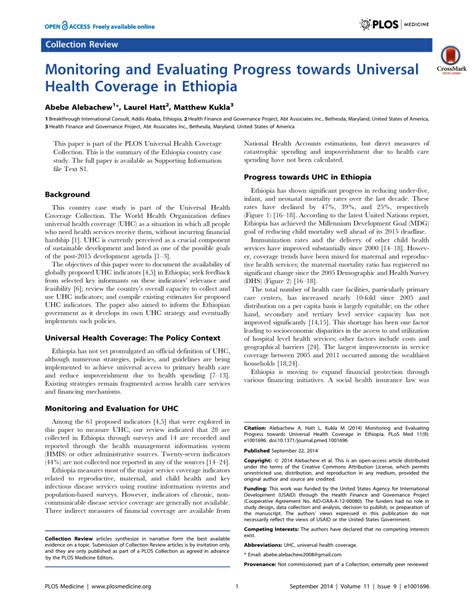 Pdf Monitoring And Evaluating Progress Towards Universal Health Coverage In Ethiopia