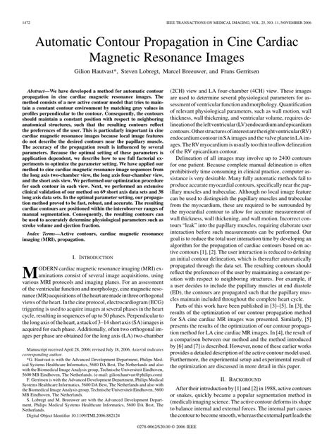 Pdf Automatic Contour Propagation In Cine Cardiac Magnetic Resonance Images