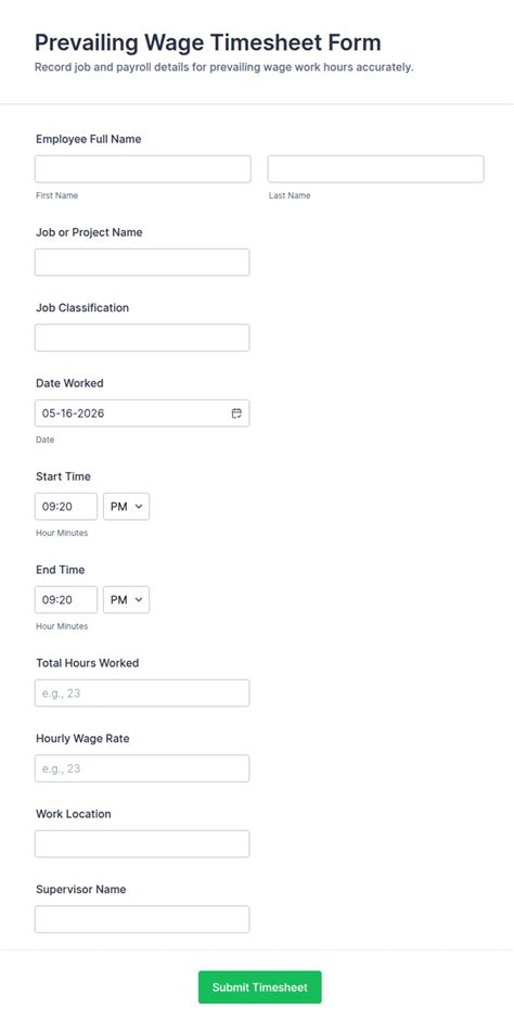 Prevailing Wage Timesheet Form Template Jotform