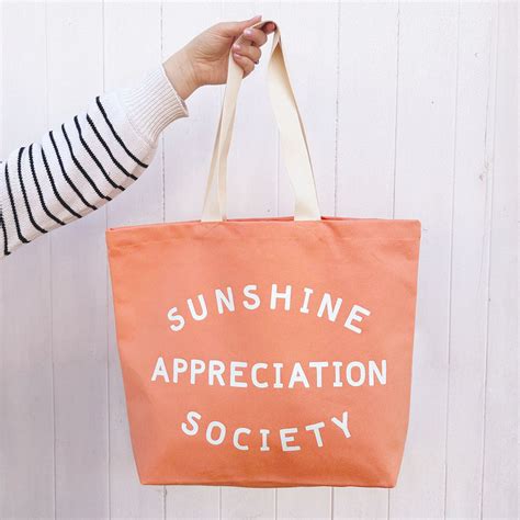 Sunshine Appreciation Society Peach Canvas Tote Bag Alphabet Bags