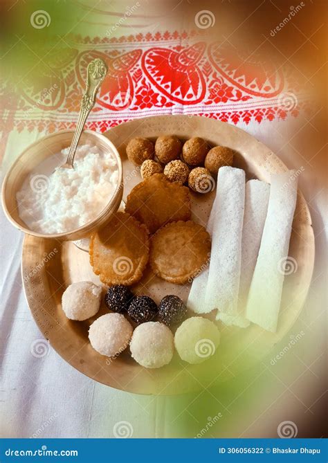 Assamese Traditional Food Items Like Pitha Laddu Doi Sira With