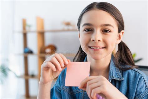 Happy Brunette Girl Looking At Camera Stock Image Image Of Home
