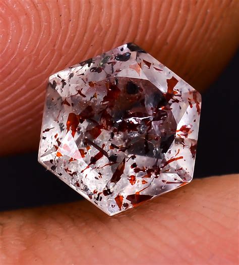Natural Super Seven Hexagon Brilliant Cut Bloodshot Lepidocrocite