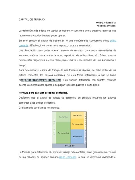 Capital De Trabajo Definición Y Cálculo Pdf Capital De Trabajo