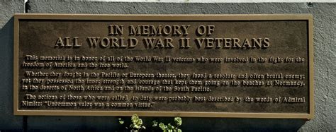 Rosewood Memorial Park All World War Ii Veterans Memorial Plaque