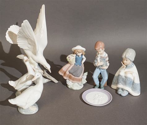 Lot Six Lladro Figures And One Lladro Display Dish