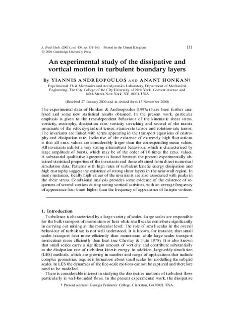 Pdf Vorticity Strain Rate And Dissipation Characteristics In The Near Wall Region Of