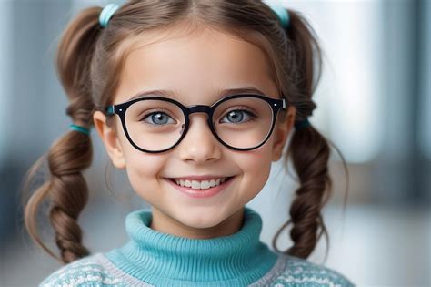 Cute Caucasian Girl With Eyeglasses Smiling At Camera Generated By Ai Premium Ai Generated Image