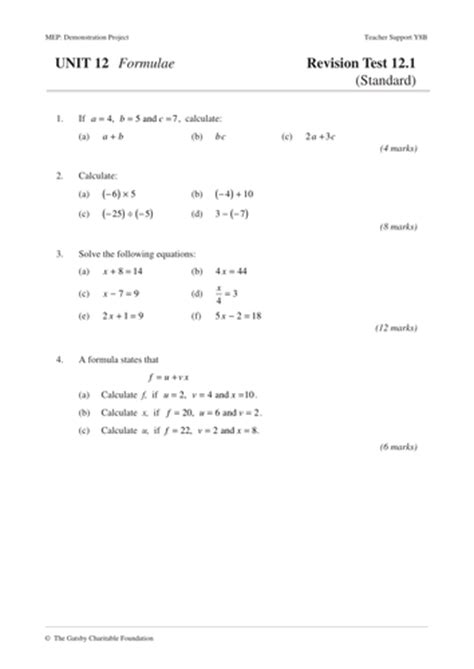 Ks3 Algebra Formulae Mep Year 8 Unit 12 Teaching Resources