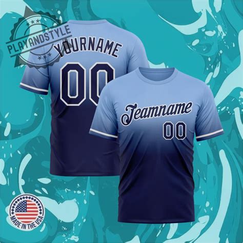 Custom Light Blue Navywhite Fade Fashion Performance Tshirt