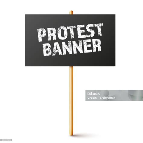 나무 홀더가있는 빈 검은 항의 표지판 사실적인 벡터 데모 배너입니다 스트라이크 액션 골판지 플래카드 모형 Revolution에 대한 스톡 벡터 아트 및 기타 이미지 Istock