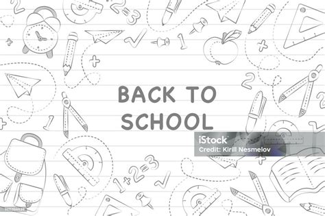 손으로 그린 학용품이 눈금자 숫자를 나침반하는 가벼운 배경 학용품에 대한 스톡 벡터 아트 및 기타 이미지 학용품 벡터 교육 Istock