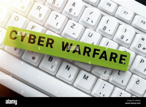 Writing Displaying Text Cyber Warfare Word Written On Virtual War Hackers System Attacks
