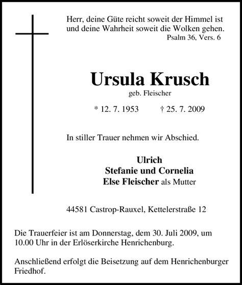 Traueranzeigen Von Ursula Krusch Trauer In Nrw De