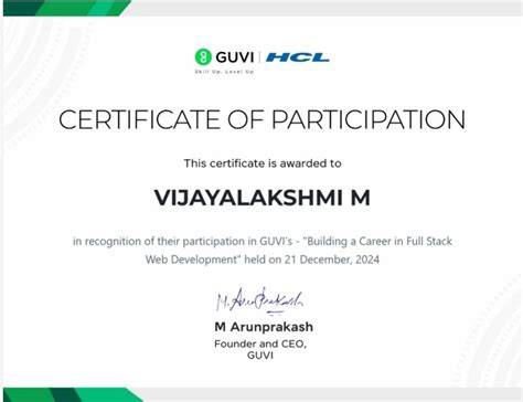 Vijayalakshmi Manickam On Linkedin Webdevelopment Learning Guvi Careergrowth