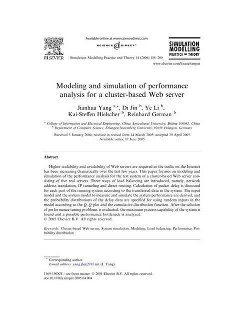 Pdf Modeling And Simulation Of Performance Analysis For A Cluster Based Web Server Dokumentips
