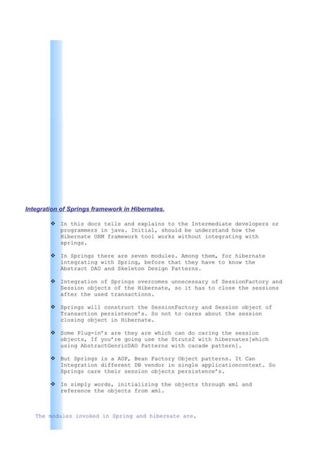 Integration Of Springs Framework In Hibernates Pdf
