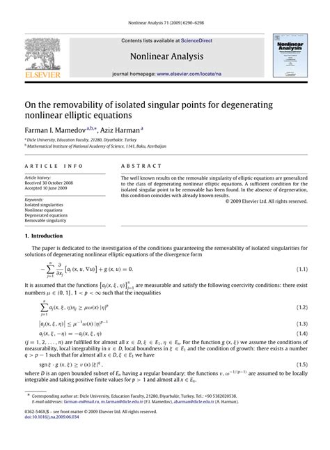 Pdf On The Removability Of Isolated Singular Points For Degenerating Nonlinear Elliptic Equations