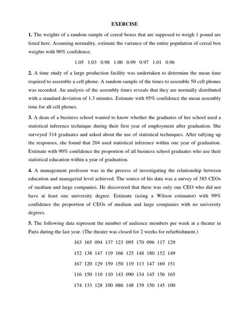 Estimation Exercise Pdf Normal Distribution Confidence Interval