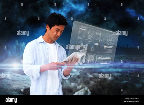 Digital Composite Man Using Tablet Hi Res Stock Photography And Images Alamy