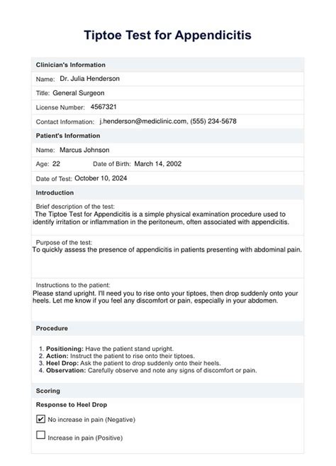 Tiptoe Test For Appendicitis And Example Free Pdf Download