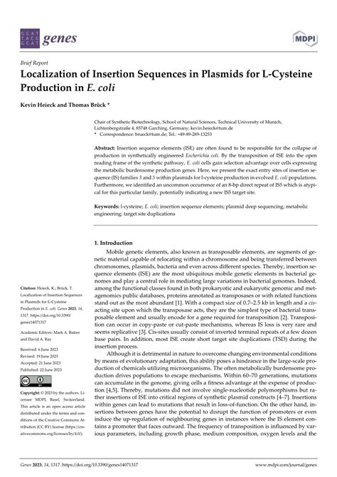 Pdf Localization Of Insertion Sequences In Plasmids For L Cysteine