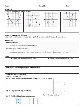 Guided Notes Lesson Solving Quadratic Equations By Graphing
