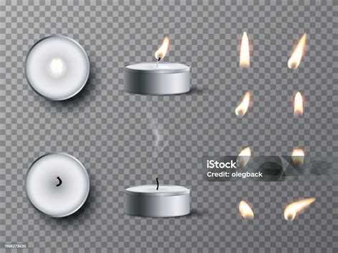 화재와 벡터 현실적인 차 촛불 스모그와 촛불 세트 투명 한 배경에 격리 된 촛불 을 소화 불길에 대한 스톡 벡터 아트 및 기타 이미지 Istock