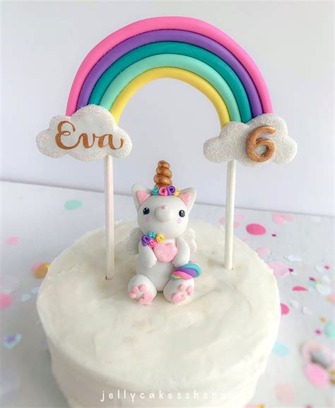 Rainbow Caticorn Cake Decorations Custom Kitty Cake Topper Rainbow Kittycorn Birthday Rainbow