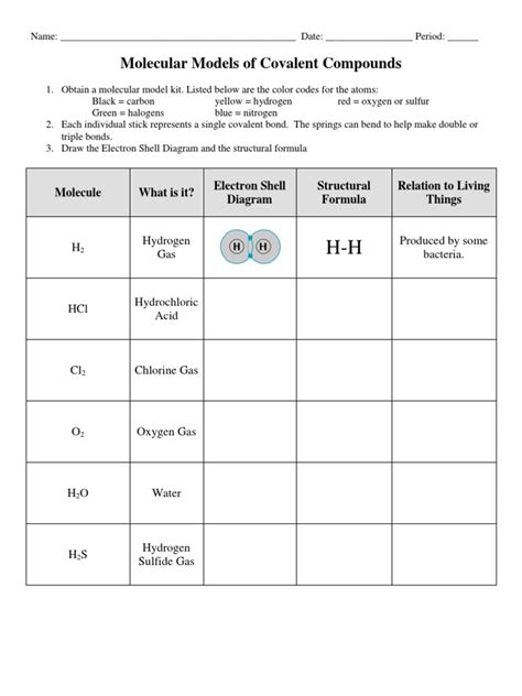 Molecular Models Of Covalent Compounds Worksheet Pdf Worksheets Library
