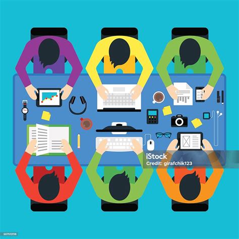 팀워크 및 브레인스토밍 컨셉입니다 사업가 좌석이란 원활해짐 표 사람들에 대한 스톡 벡터 아트 및 기타 이미지 사람들 사무실 원형 Istock