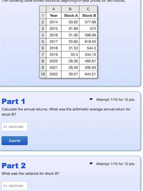 Solved Calculate The Annual Returns What Was The Arithmetic