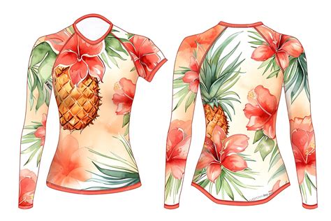Premium Photo Design Of Rash Guard With Pineapple And Hibiscus Flower