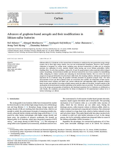 Pdf Advances Of Graphene Based Aerogels And Their Modifications In Lithium Sulfur Batteries