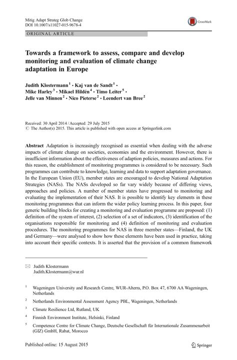 Pdf Towards A Framework To Assess Compare And Develop Monitoring And Evaluation Of Climate