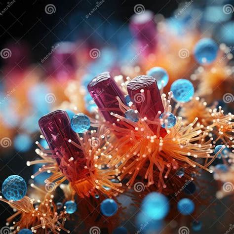 Threads Of Fungus And Bacteria Under A Microscope Microbes And Intestinal Microflora Stock